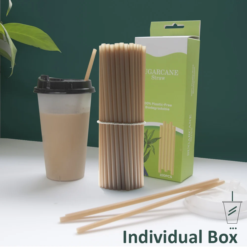 Custom Box Sugarcane Straw 100pcs Bulk Straw Per Box 6mm Diameter 20cm ...