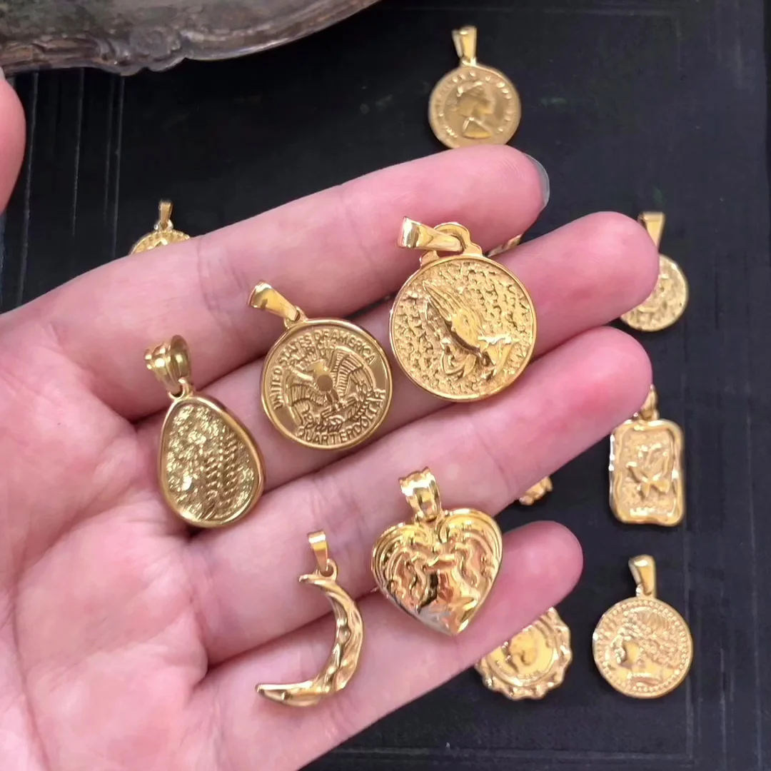 Retro Jewelry Pendant Waterproof Stainless Steel Pvd Plated Disc ...