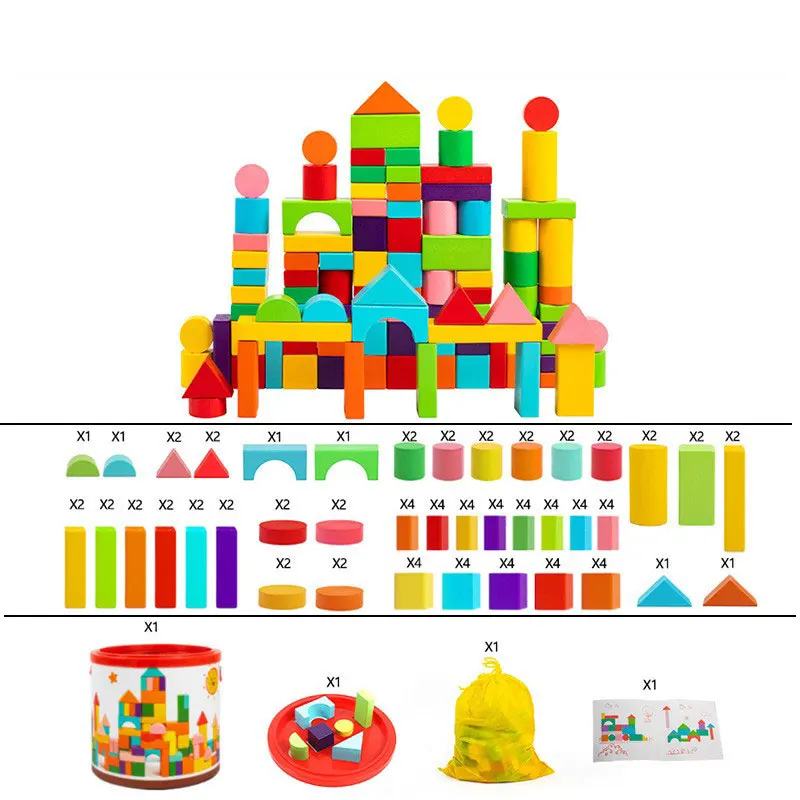 Wooden Building Blocks Set - 100 Blocks for Educational Fun
