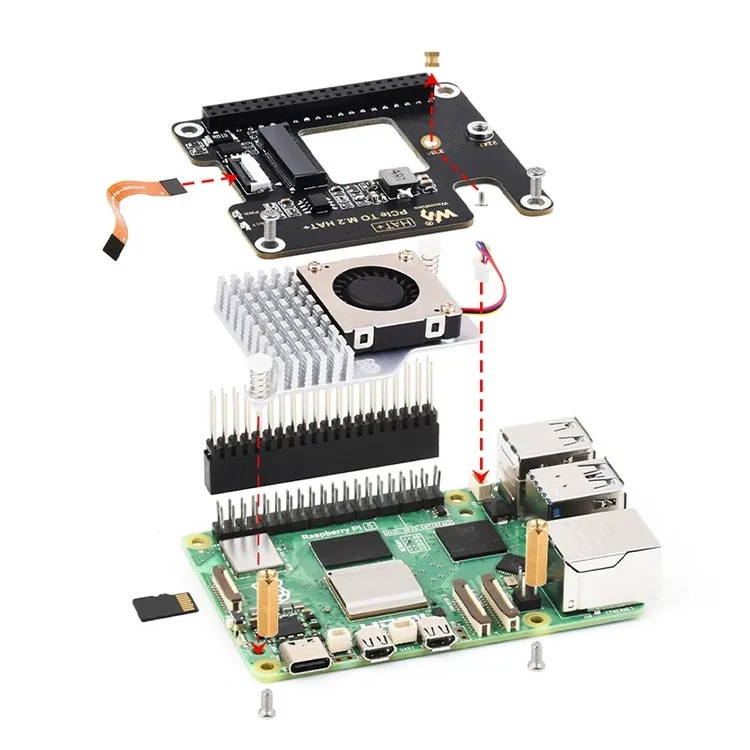 Raspberry Pi 5 PCIe to M.2 HAT NVME High Speed Expansion Board with 16P ...