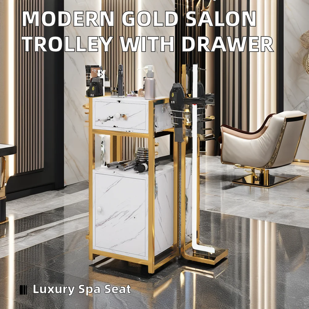 2025 Modern Gold Salon Furniture New Design Barber Shop Cabinet with ...