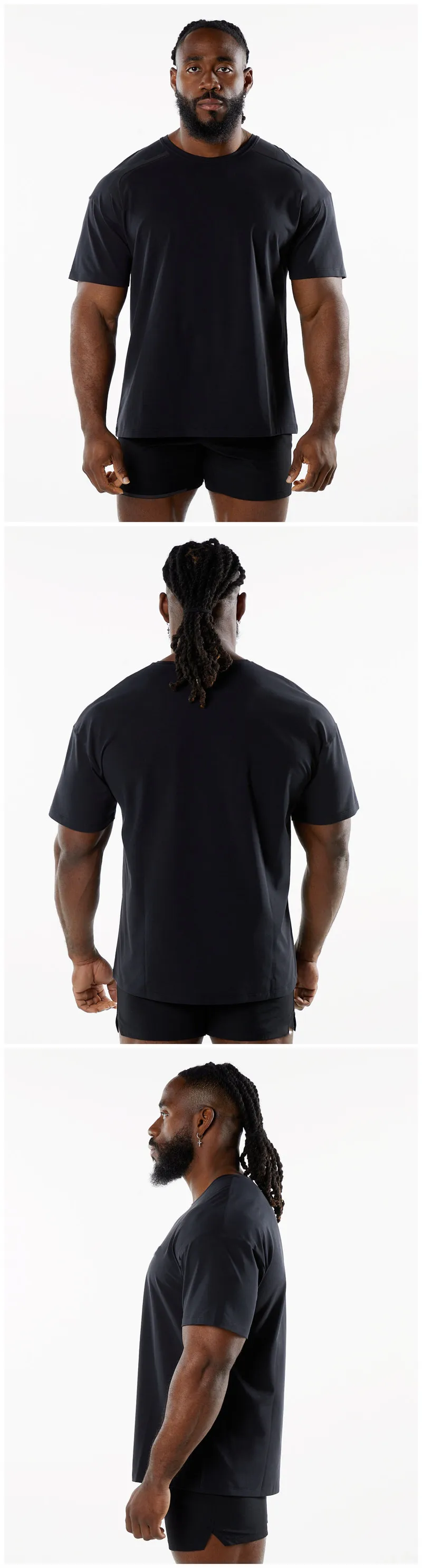 Men's Cotton Spandex Gym Active T-shirt Muscle Fit Quick Dry Workut ...