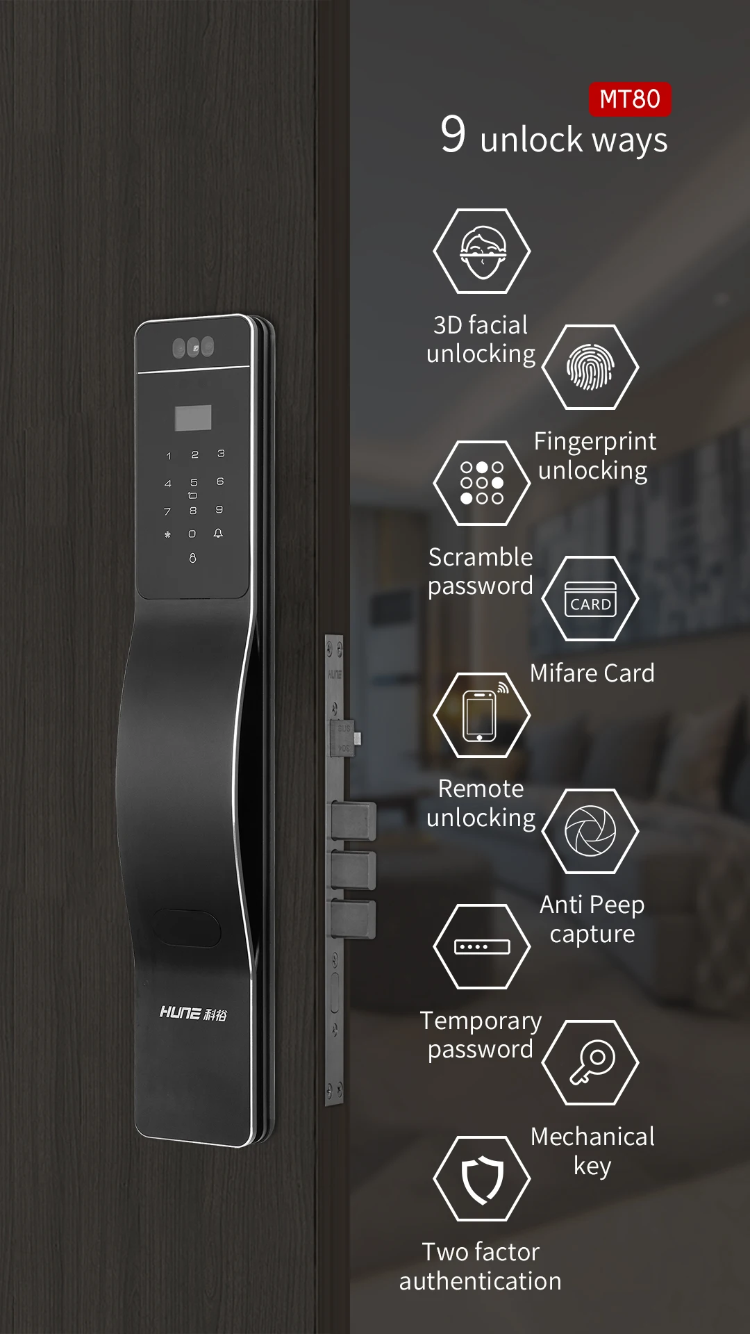 HUNE 3D Face Recognition Door UL Tuya TTlock WiFi Smart Door Lock ...