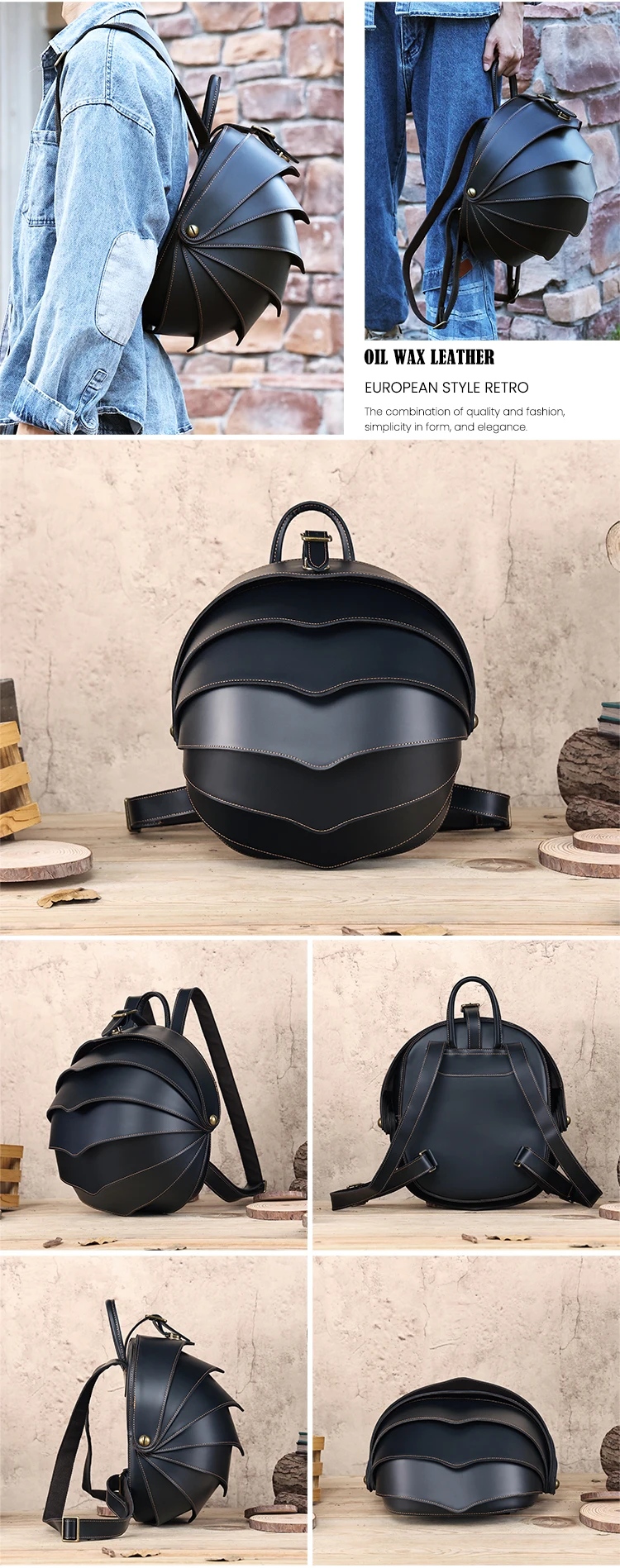 Men's Travel Backpack - Vintage Cowhide Leather Design