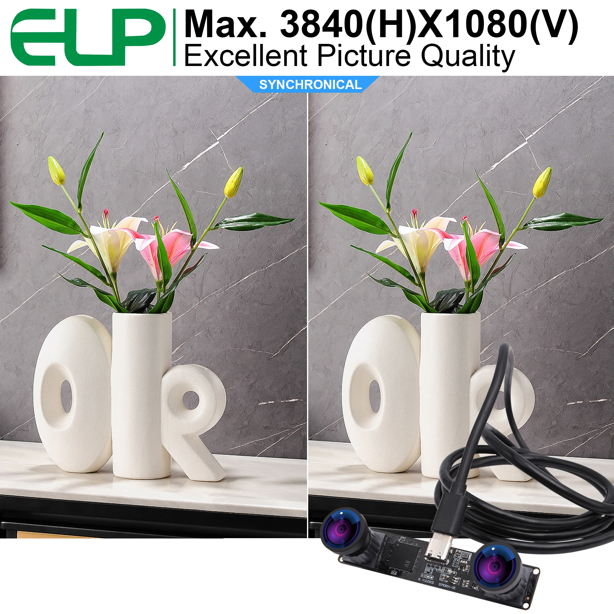 ELP Synchronous Stereo 60fps 3840X1080 Dual Lens USB Camera