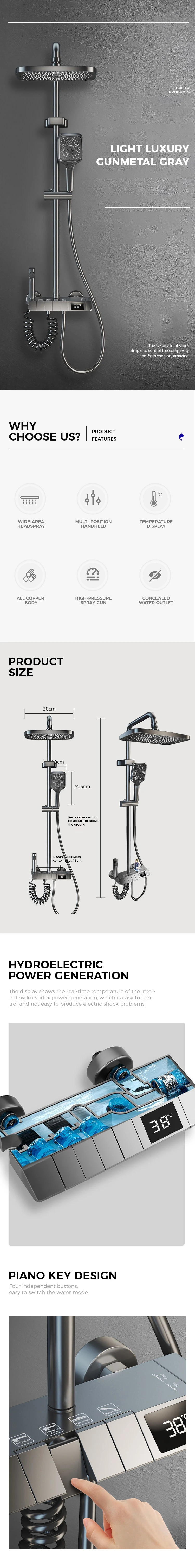 GEE-N Luxury Led Digital Water Saving Bathroom High Pressure Rainfall Shower Head Rain Shower ...