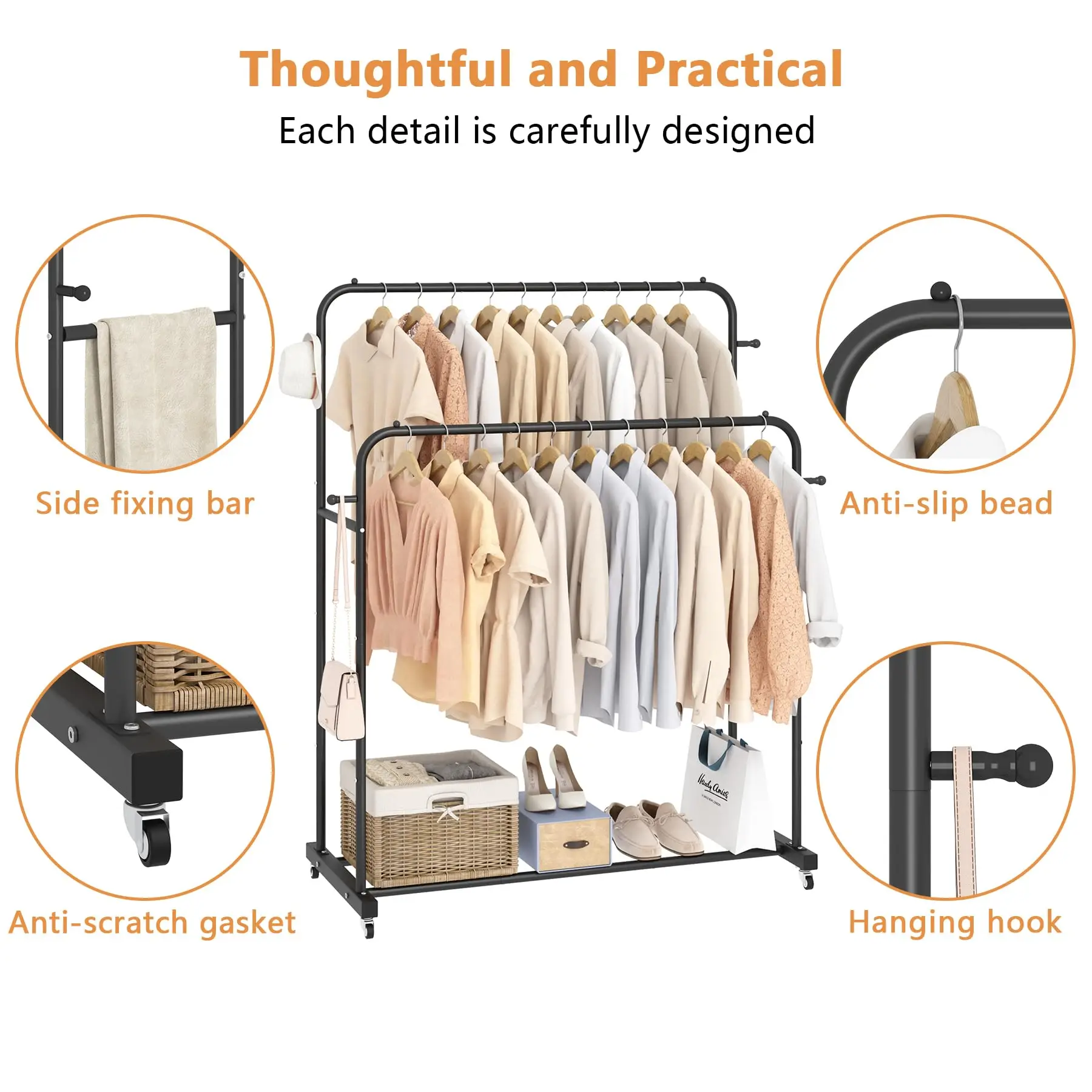 Double Rods Garment Rack With Wheels,Clothing Rack For Hanging Clothes ...