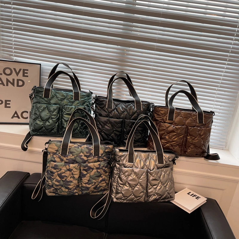 2022 Winter Nylon Cotton Padded Puffer Handbags Women Custom Logo ...