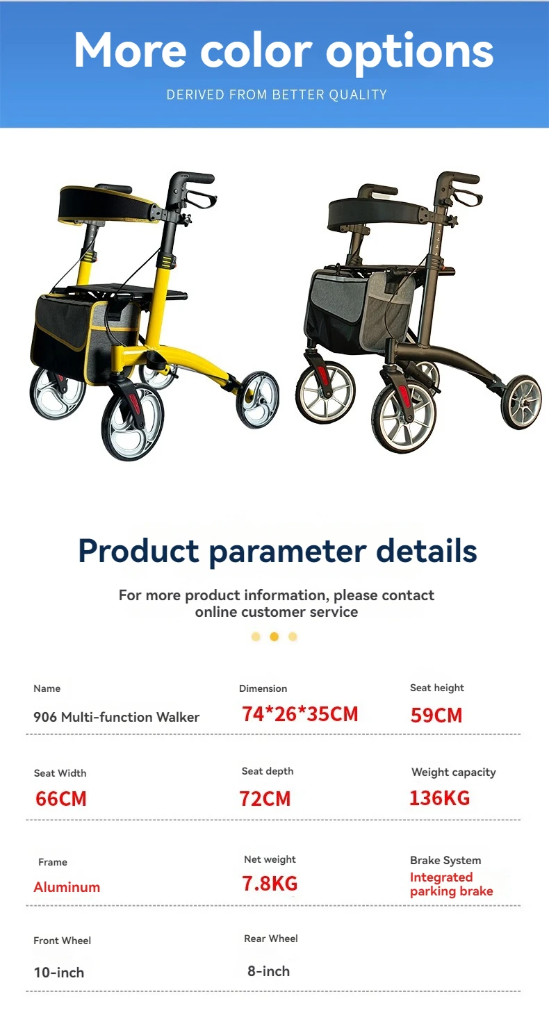 Rollator Folding Walker Portable Patient Adjustable Walker Rollator ...