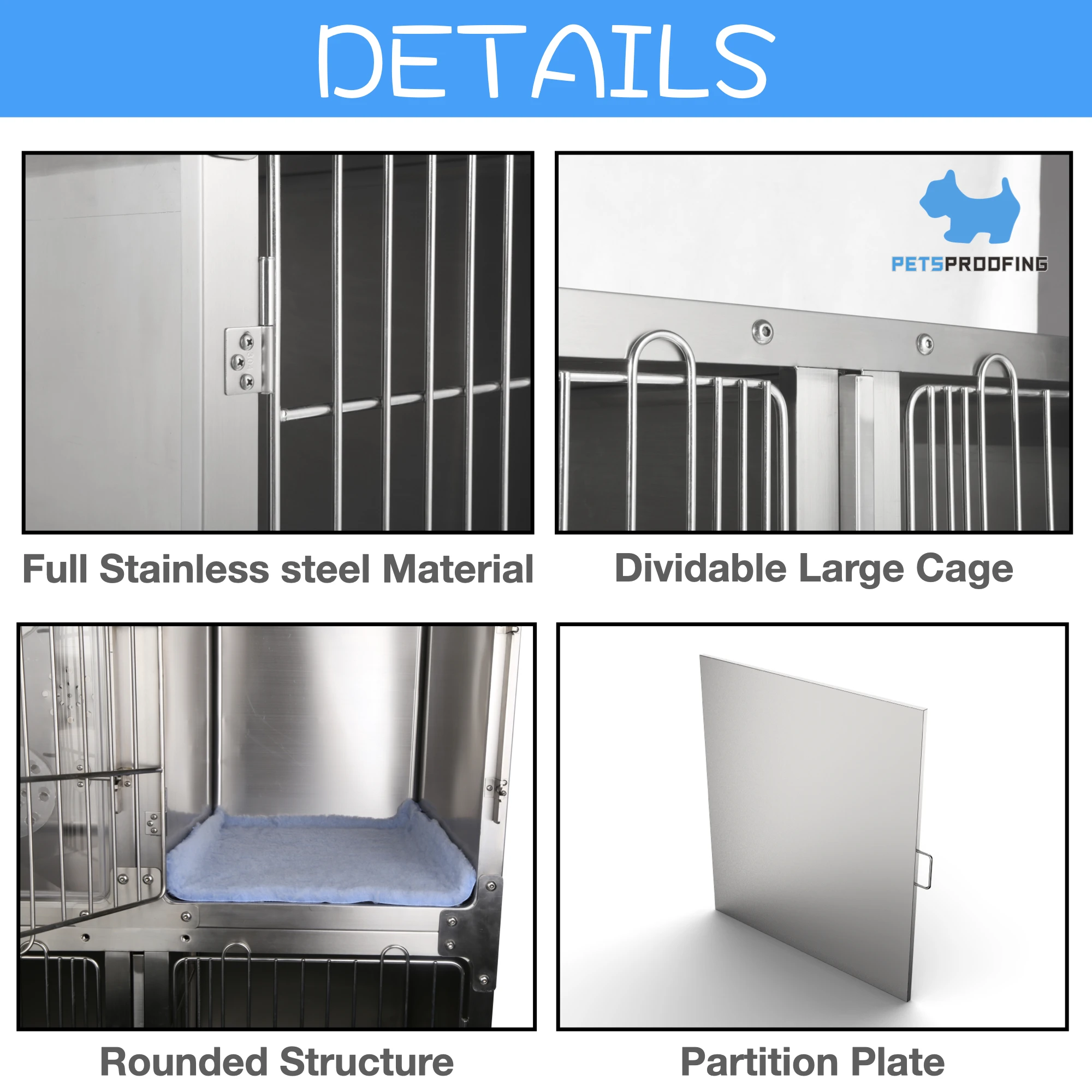 Petsproofing Modular Combination Type Veterinary Cage Stainless Steel ...