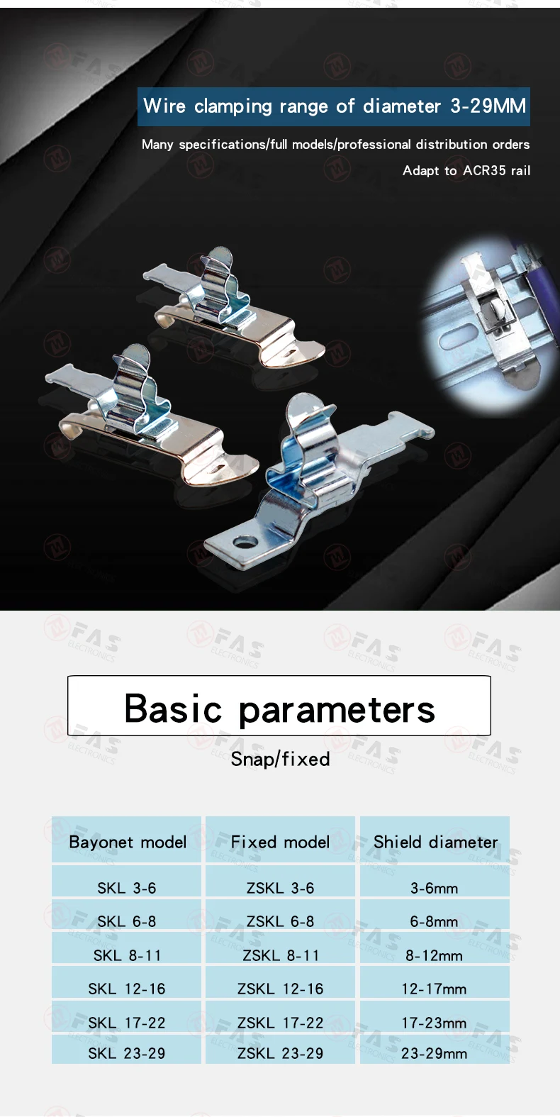 EMC Wire Clip Electromagnetic Shielding Clip ZSKL 8-11 Fixed, 63409118 ...