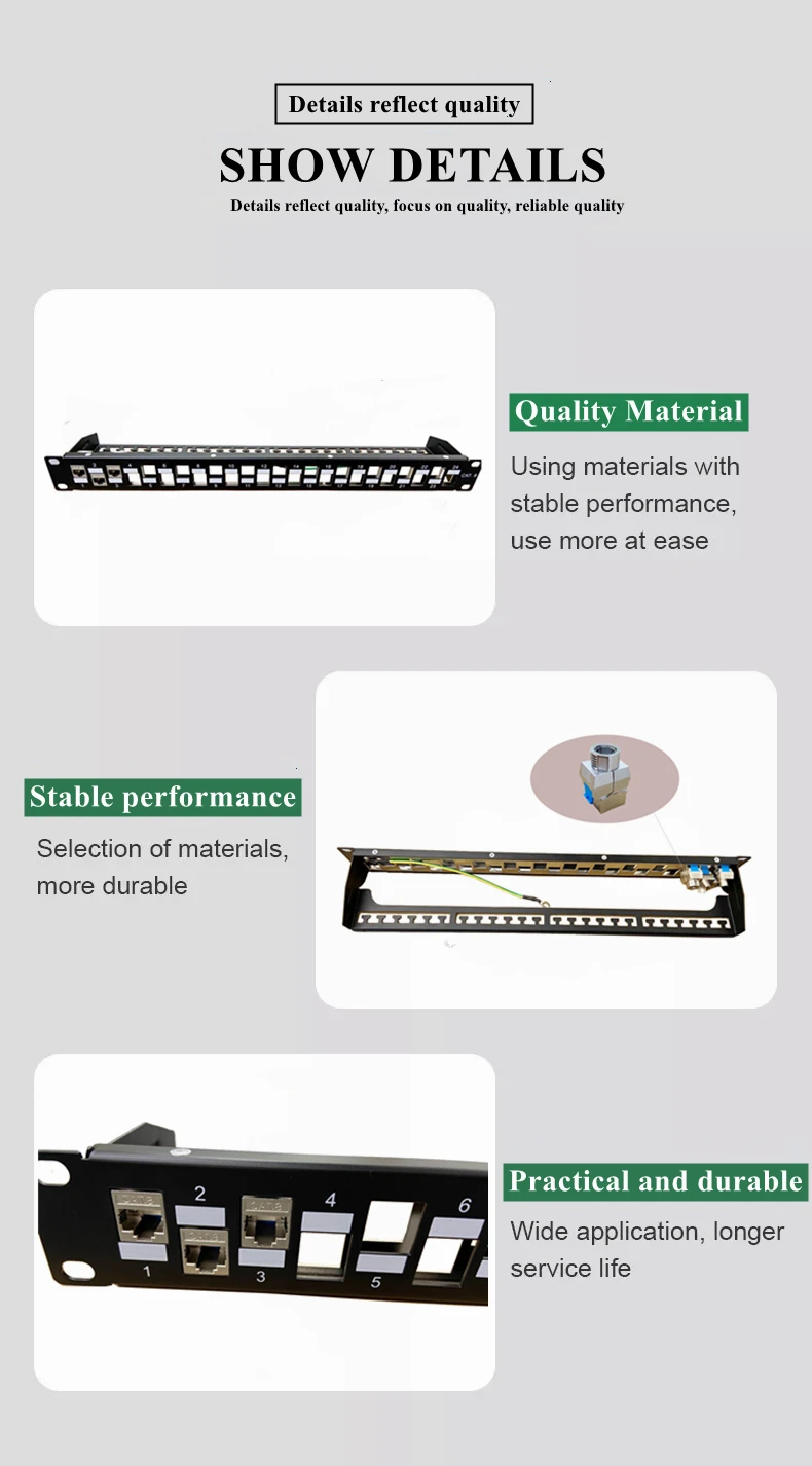 24 Port Cat8 Rj45 Modular 19 Inch Rack Mount Ftp Blank Patch Panel Rack ...