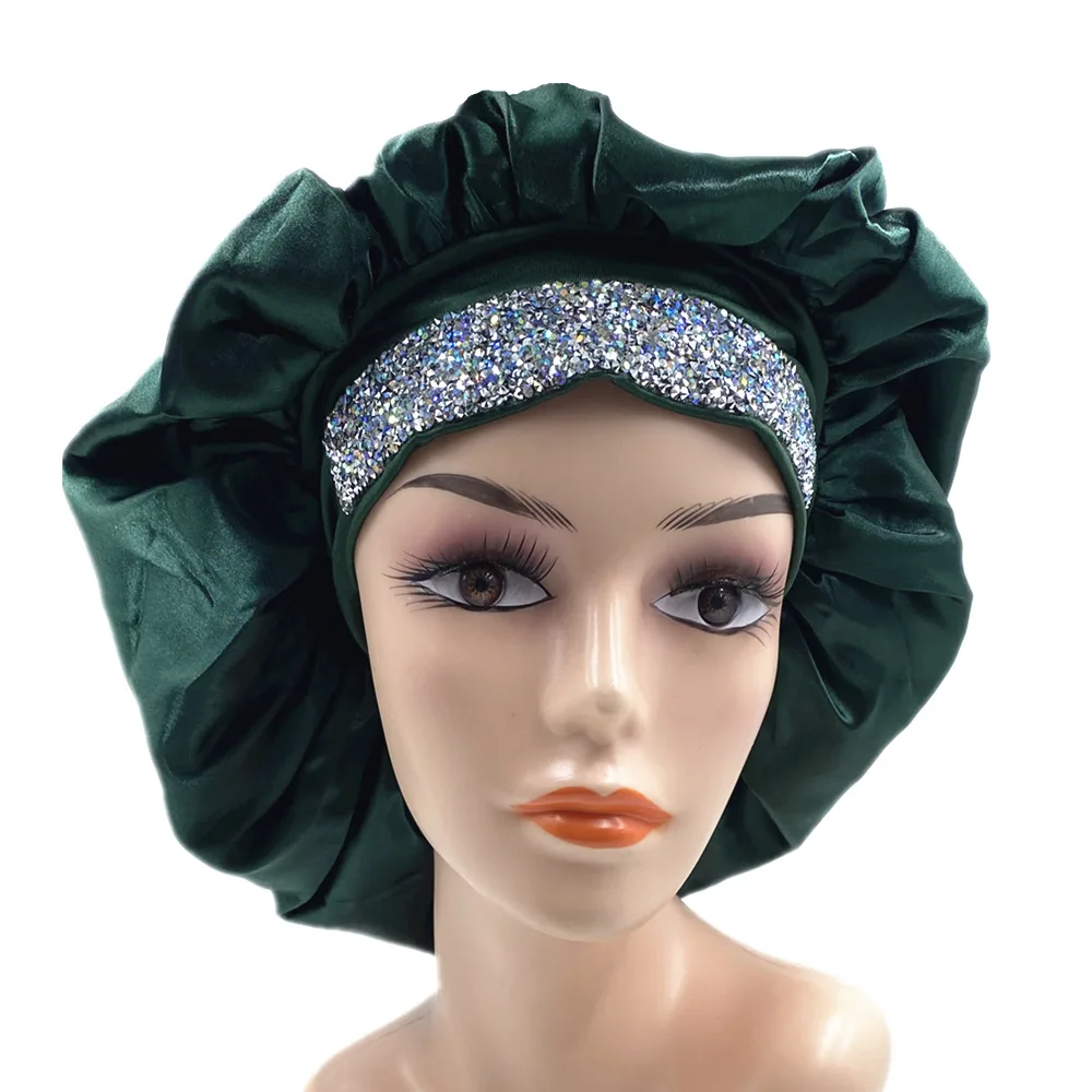 Women Luxury Bling Silk Headwrap Adjustable Strap Sleeping Night Caps ...
