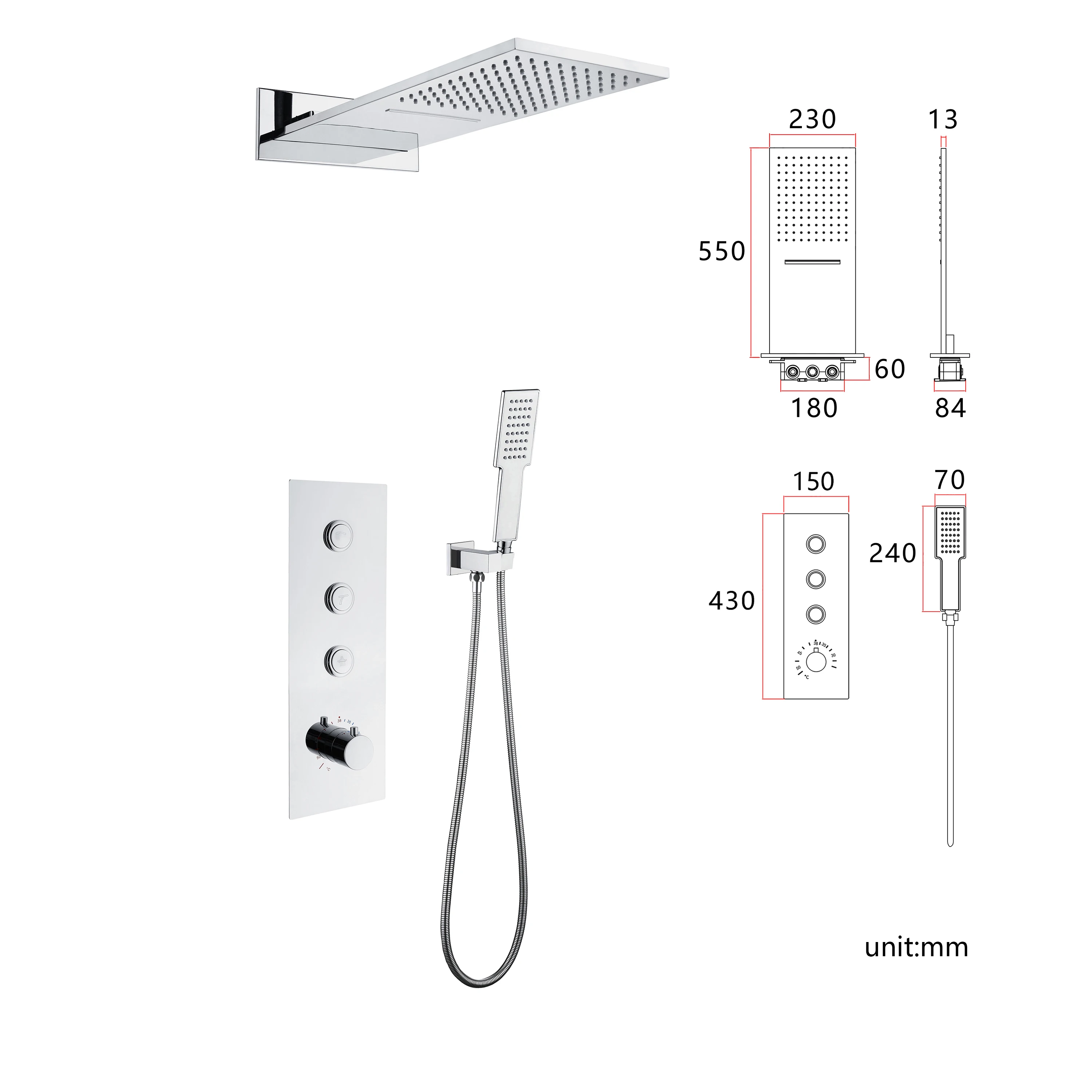 19x19-inch, Ceiling-mounted Concealed Shower System With Three Body ...