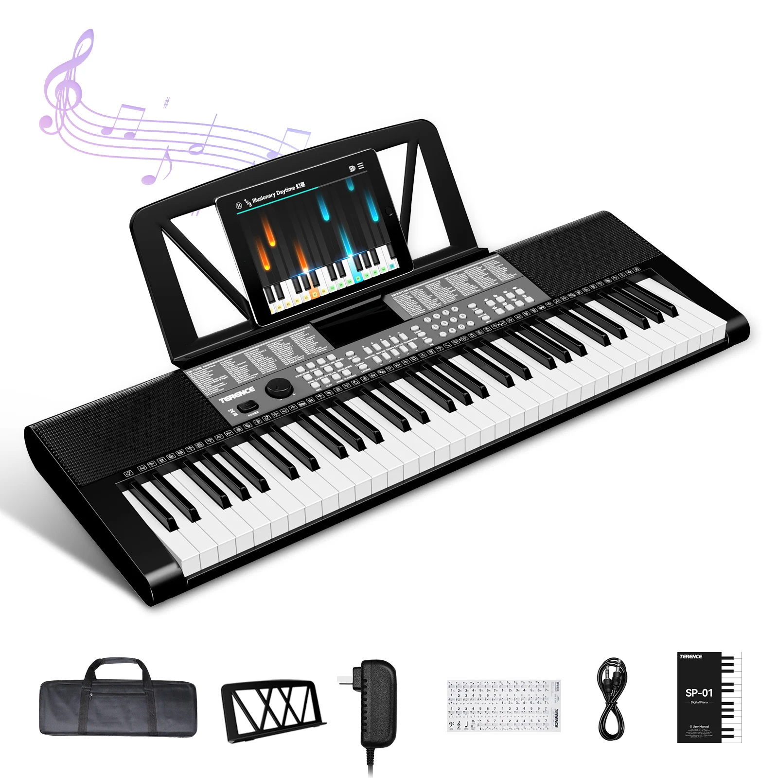 Terence SP611 Keyboard - 61 Keys, 255 Tones, Professional