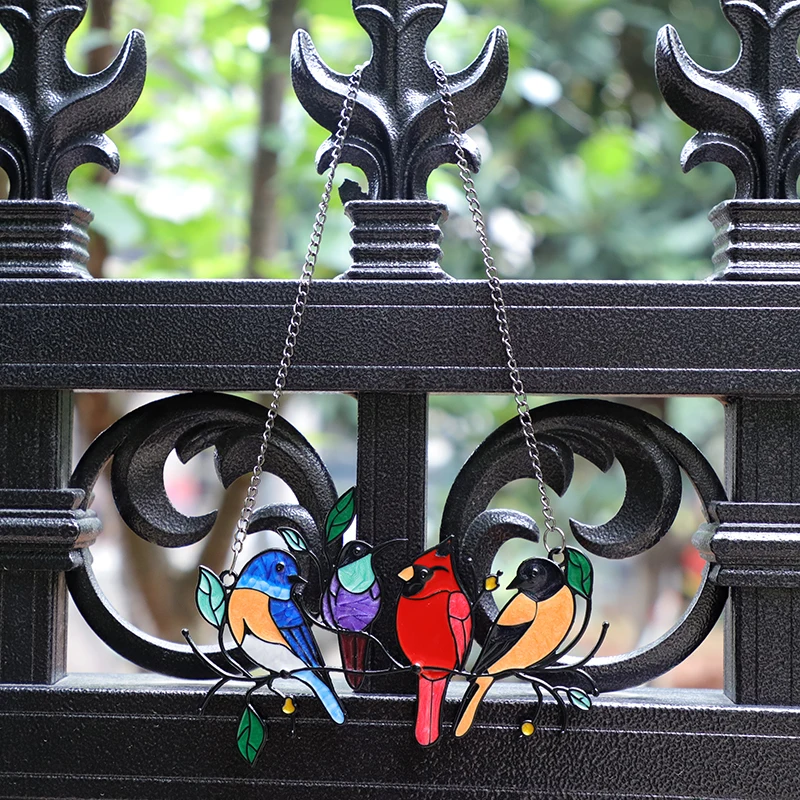 Multicolor Birds On A Wire Stained Glass Bird Suncatcher Window ...