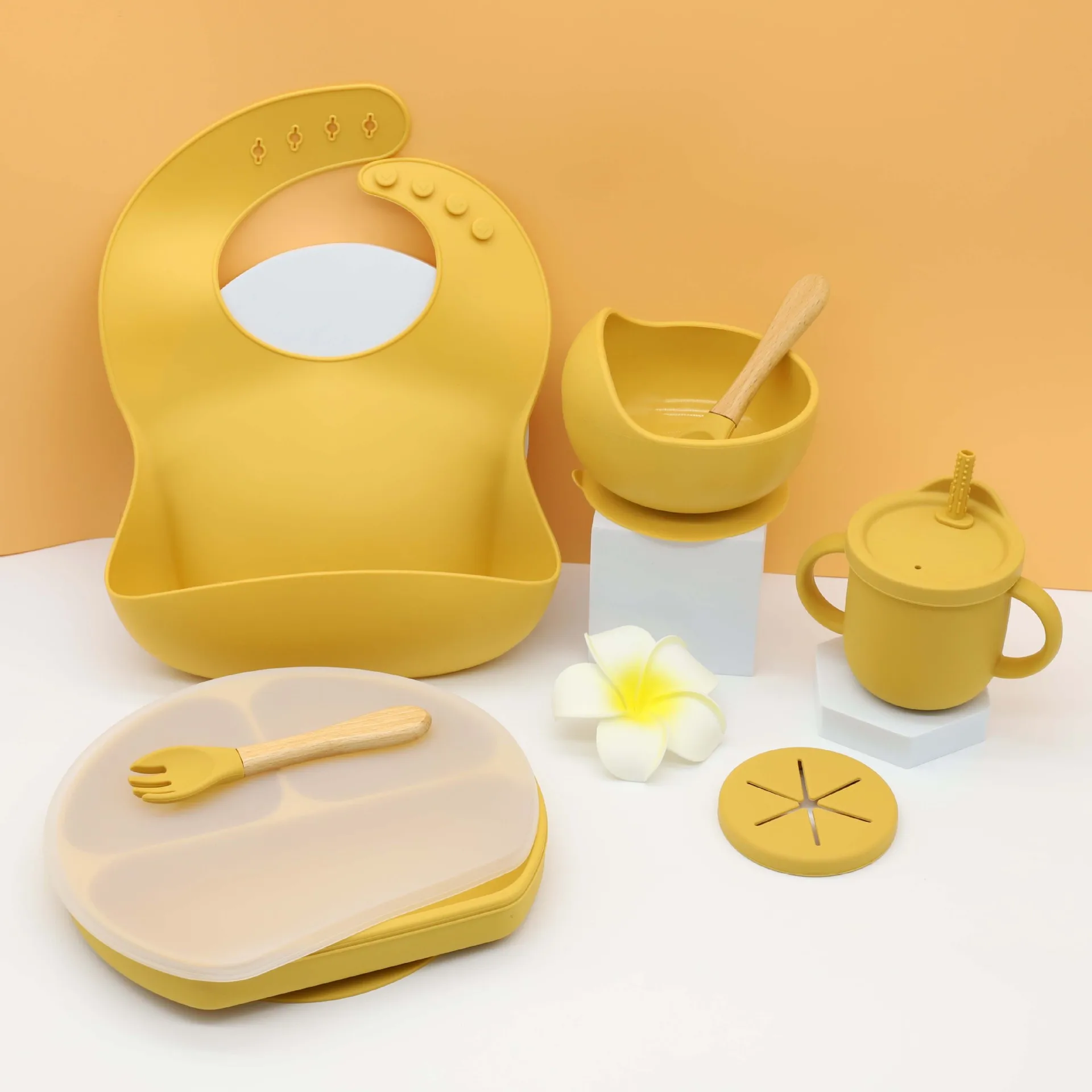 Baby Feeding Tableware 6 In1 Set Silicone Plate & Bowl Baby Bottle Bpa ...