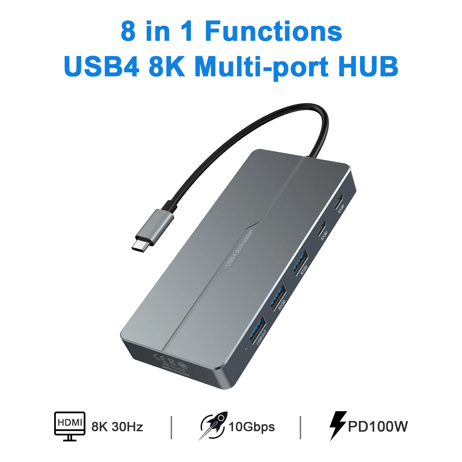8 In 1 High Speed Pd100w 4k 60hz Usb 4.0 Docking Station 40gbps Ubs4 ...