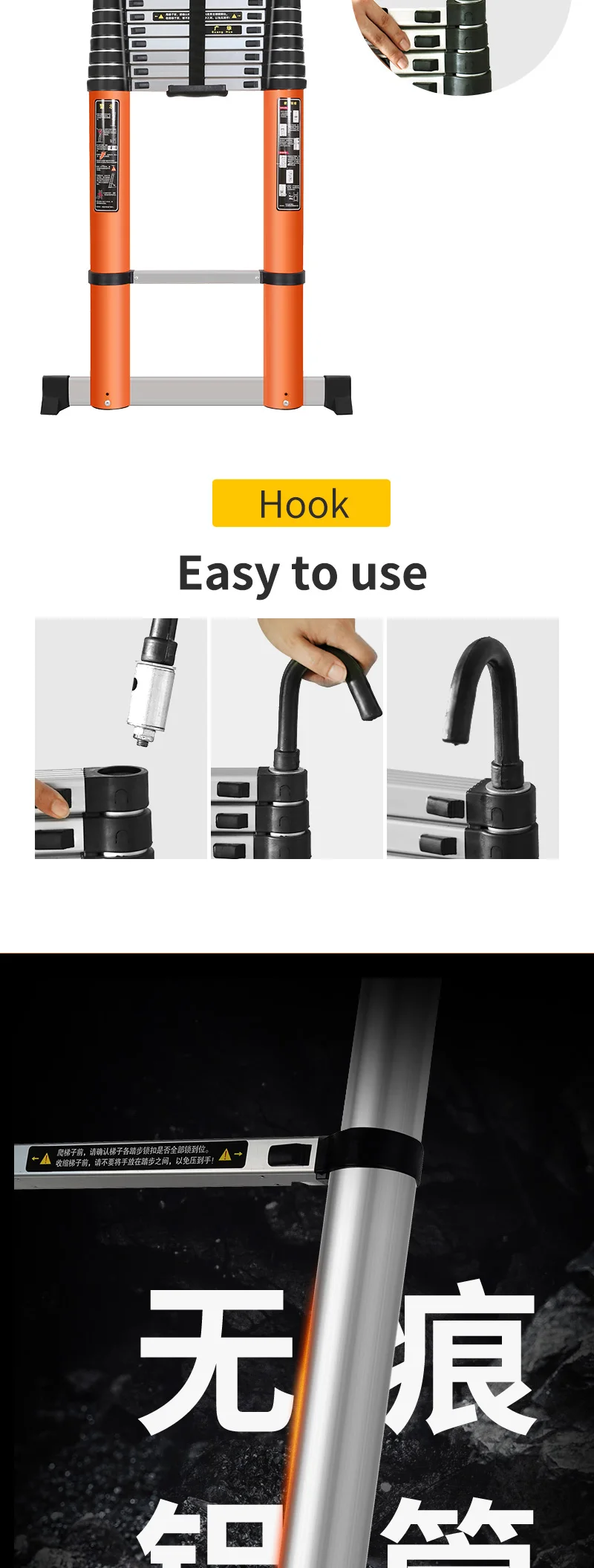 3.8m Telescopic Retractable Ladders Modern Machinery Machine Aluminum ...