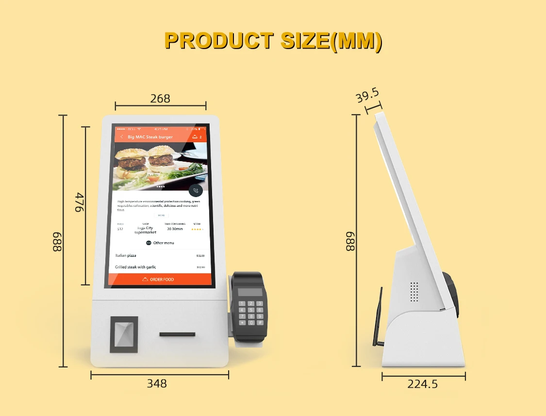 Android Digital Touch Screen Kiosk for Self-Service Ordering