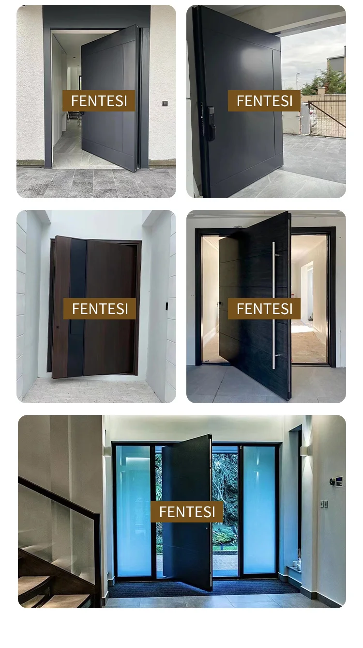 Villa Entrance Luxury Black Wood Front Main Modern Aluminum Entry Pivot ...
