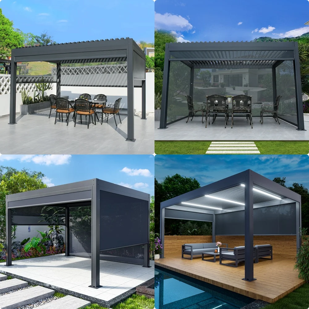 Outdoor Motorised Electric Garden Terrace Louvered Roof Pergola with ...