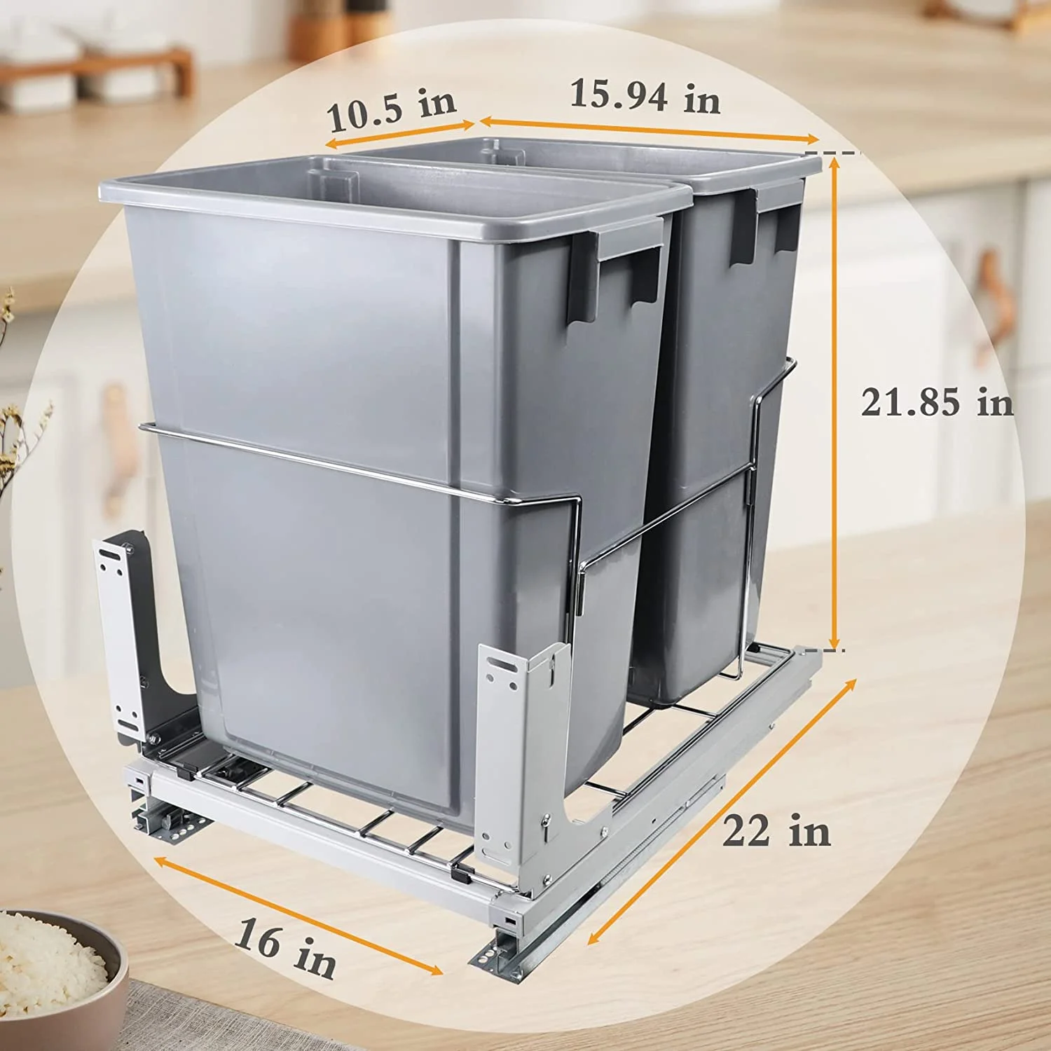37qt under Cabinet Big Dual Capacity Garbage Can for Kitchen