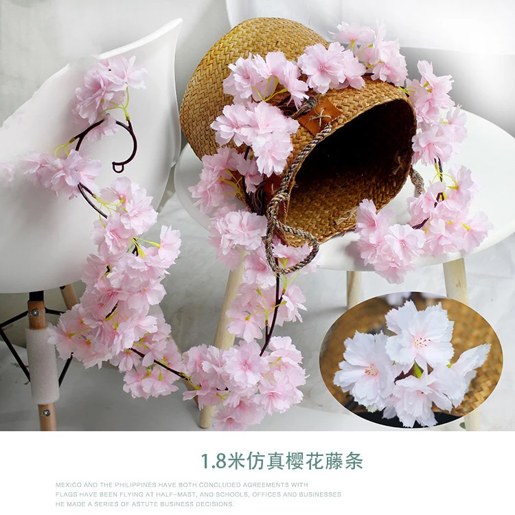 EG-A249 180cm Artificial Flowers Cherry Blossom Sakura Garland Wedding ...