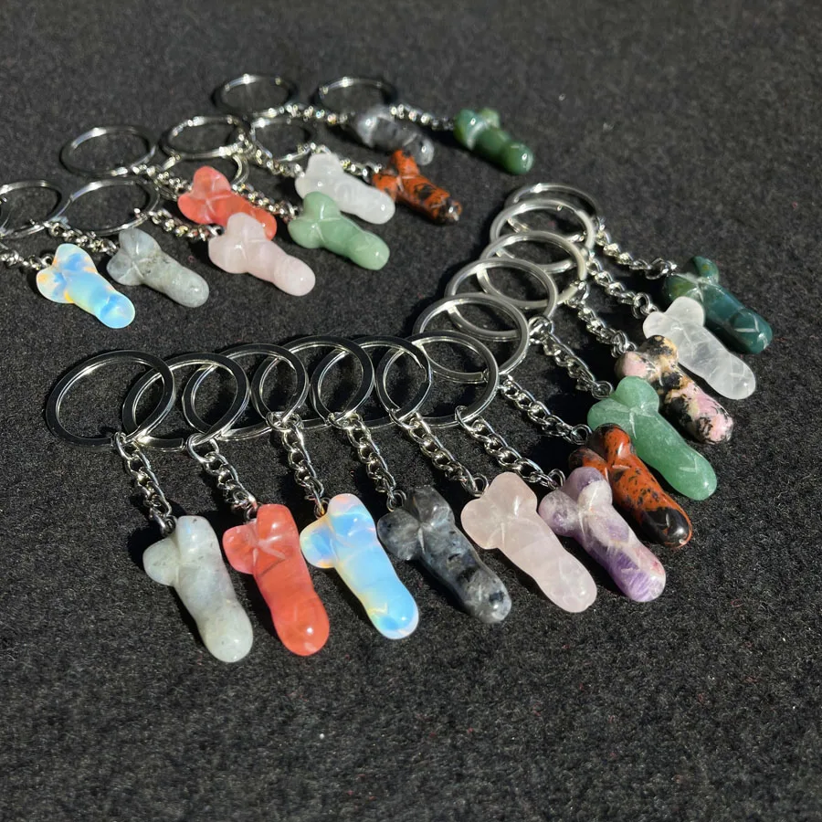 Wholesale Hand Carved Key Chains Natural Gemstone Keyrings Mixed Quartz ...