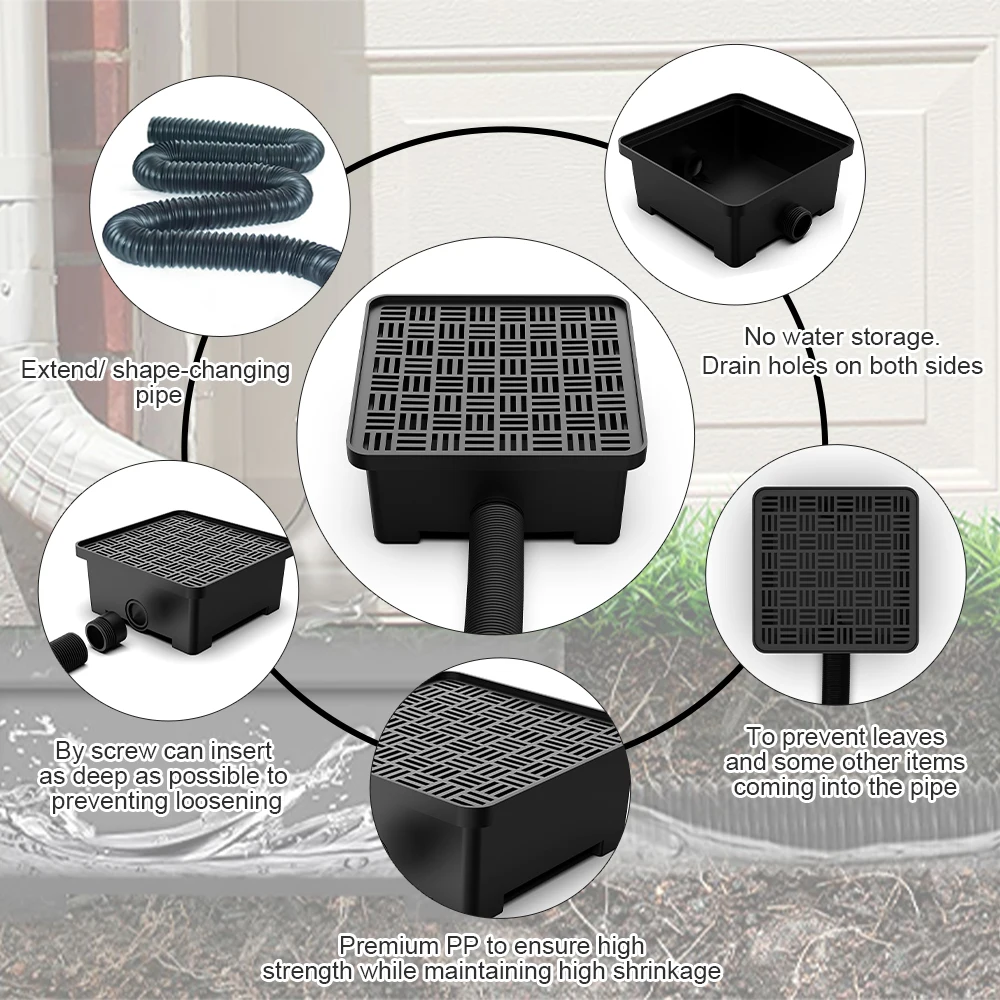 Flexible Flat Gutter Downspout Extension Catch Basin for Home Use