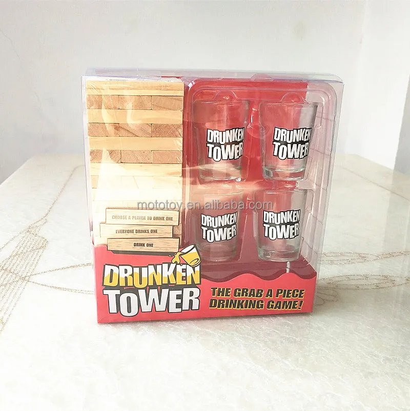 Wooden Tumbling Tower Drinking Game & Stacking Toy - OEM Available