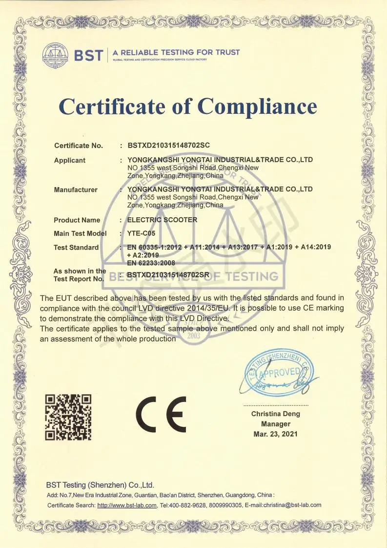 Yongkang Yongtai Industrial& Trade Co., Ltd.