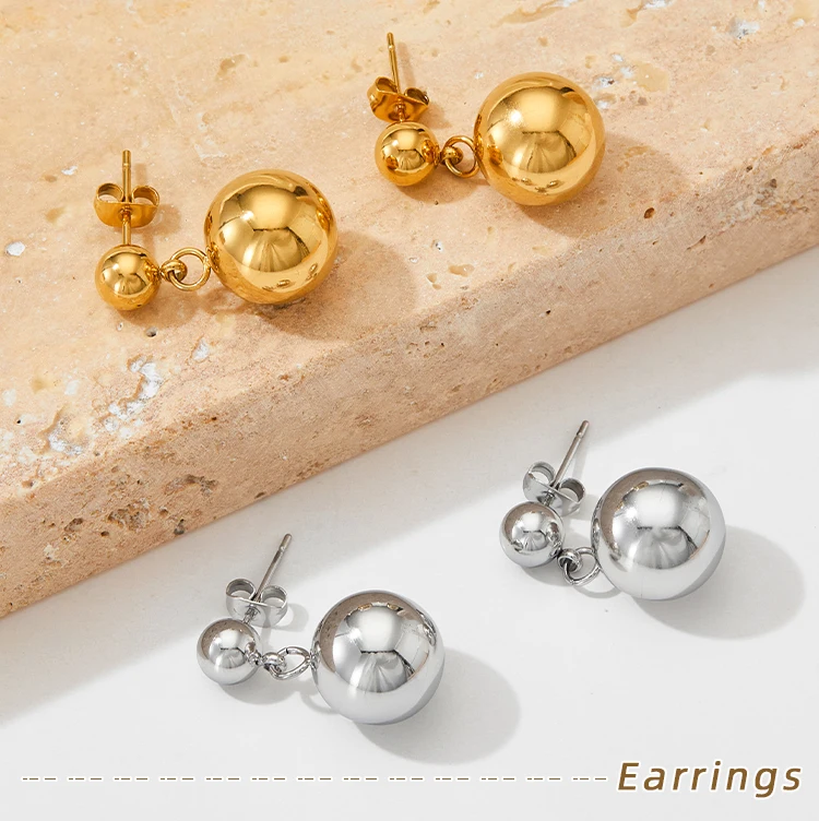 Wholesale New Design 18k Gold Stainless Steel Long Dangling Big Ball Stud Earrings For Women ...