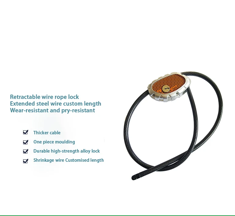 Thickened Steel Cable Wire Rope Lock Adjustable Locking Padlock Cable ...