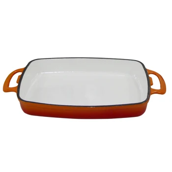 Rectangle Cast Iron Roaster Casserole Dish Roasting Pan Bakeware Baking ...