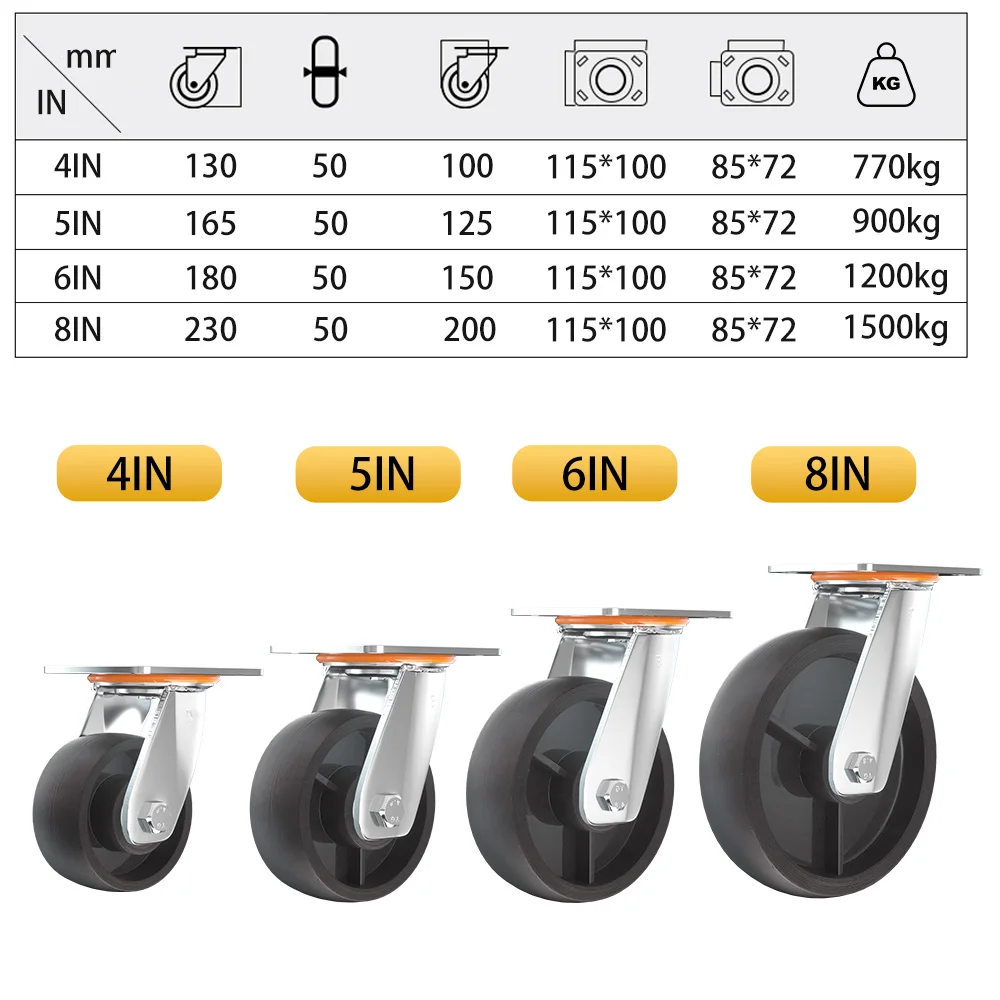 4 5 6 8 Inch Industrial Caster Wheels - Heavy Duty & Heat Resistant