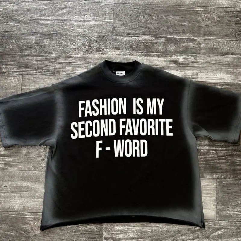 Boxy Fit Oversize Baggy Cropped Letter Screen Printing Drop Shoulder ...