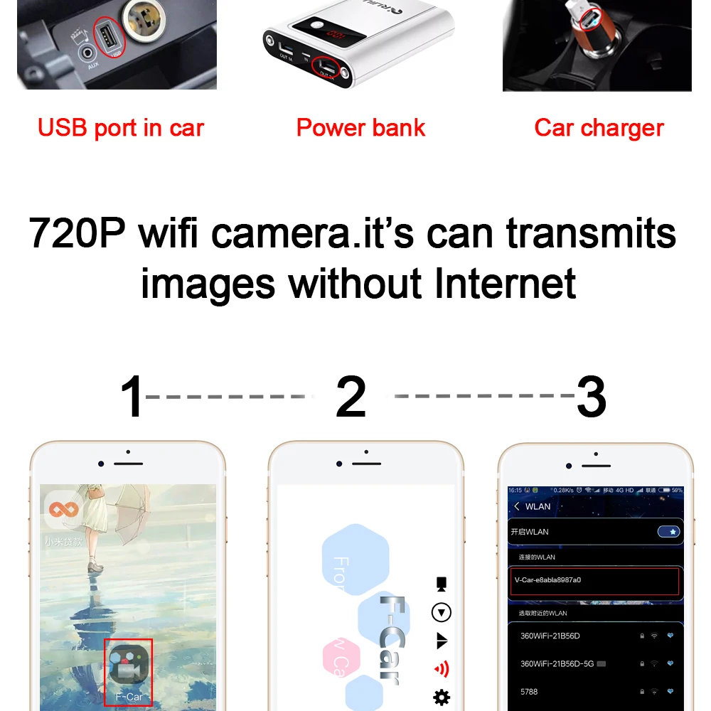 Universal Wireless 5G WiFi Car Side View Camera with LED Light & Night ...