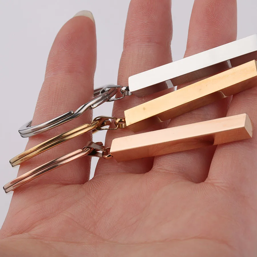 Factory Wholesale Geometric Cuboid Metal Keychains Custom Engraved Logo ...