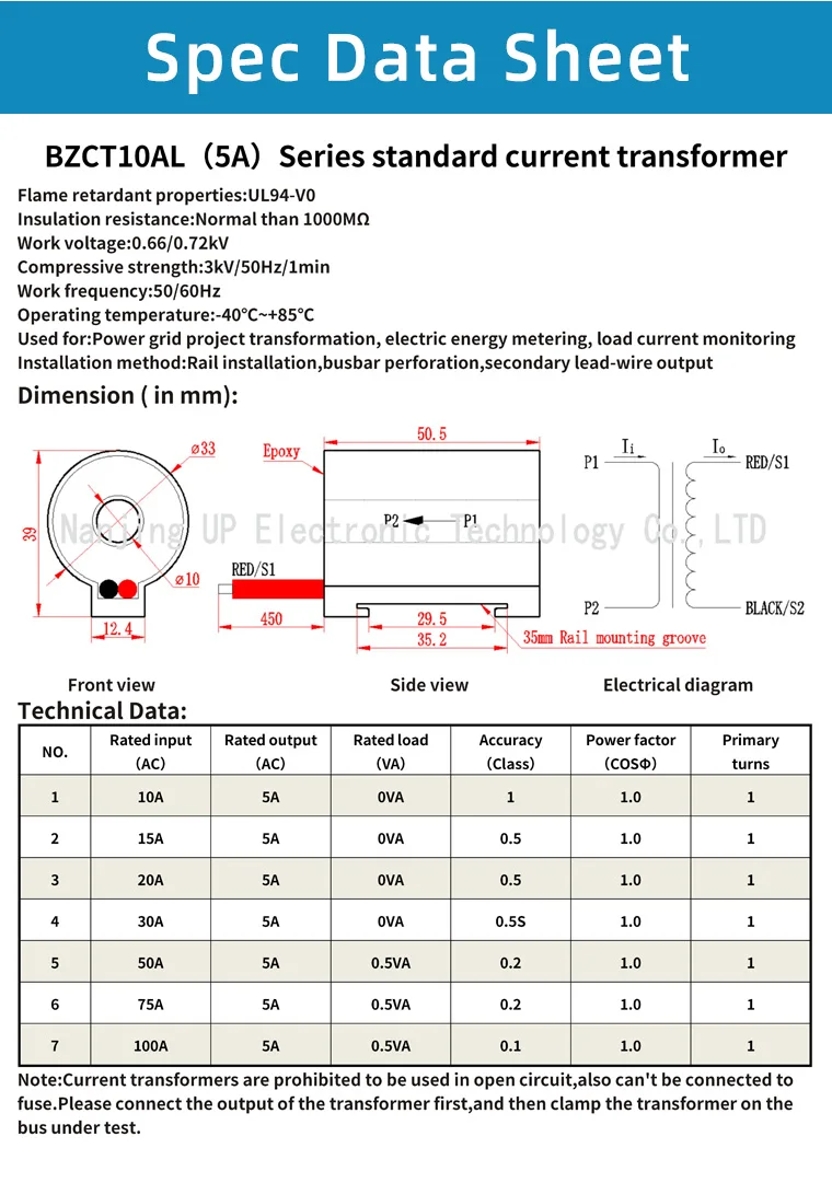 Standard Current Transformer Single Phases Bzct10al 20a 5a 30 5 50a5a