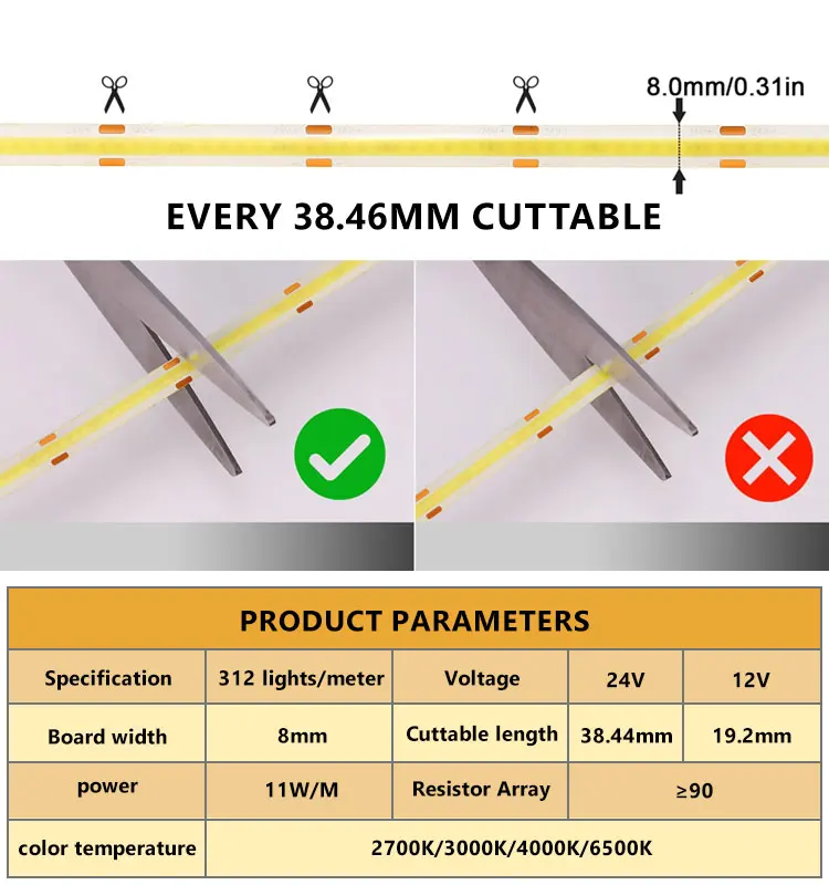 Factory Manufacturing 312led/m Flexibility Led String Light Super Waterproof Cob Rgb Led 24v ...