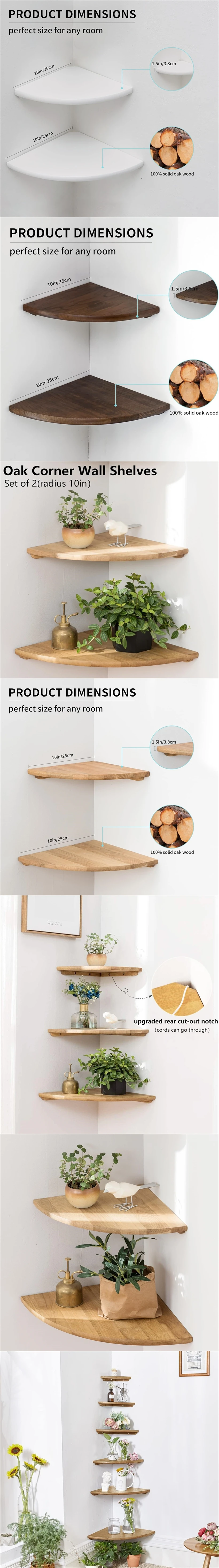 White Floating Corner Shelf Set Of 2 10inch Solid Oak Wood Corner Wall ...