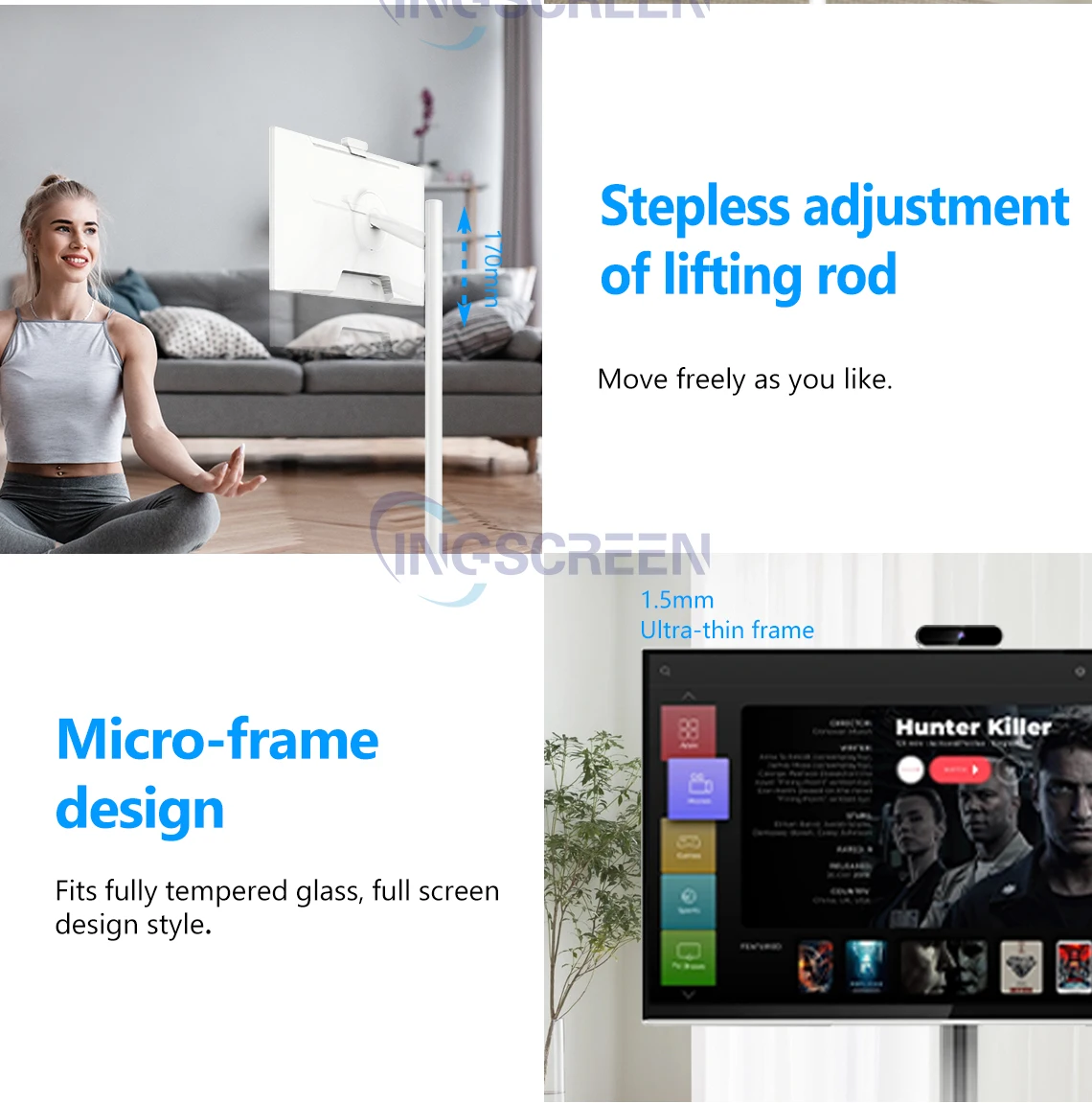 INGSCREEN 24 Inch Portable Smart Screen on Wheels 1080P Interactive ...