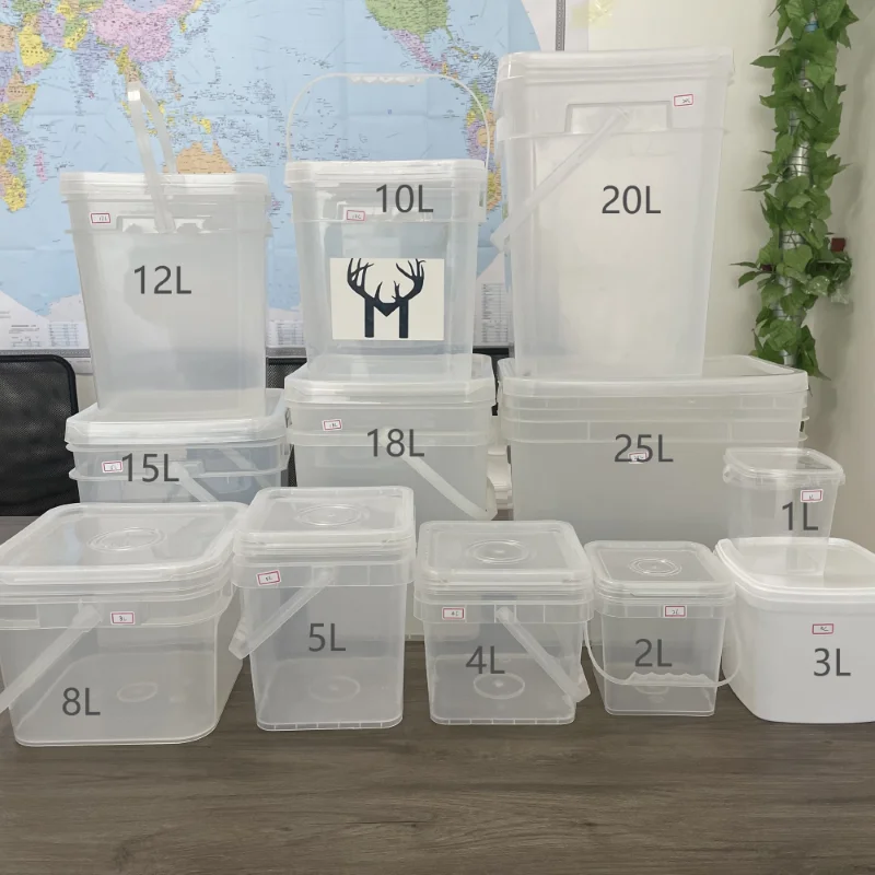 Clear White 5L PP Food Grade Plastic Buckets Square Tubs Custom Printed ...