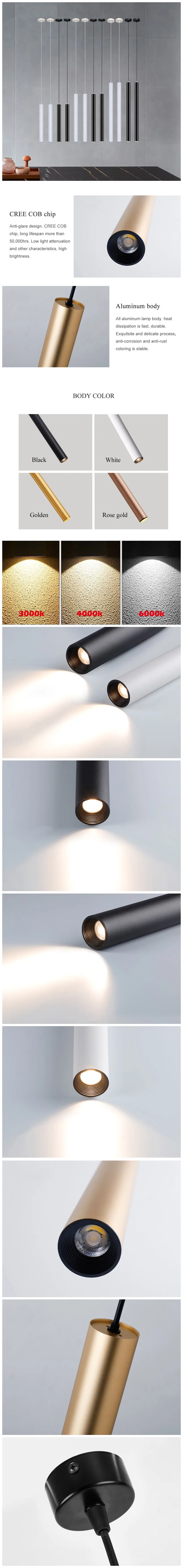 Nordic Long Tube LED Light Dimmable - 7W 12W Pendant Lights