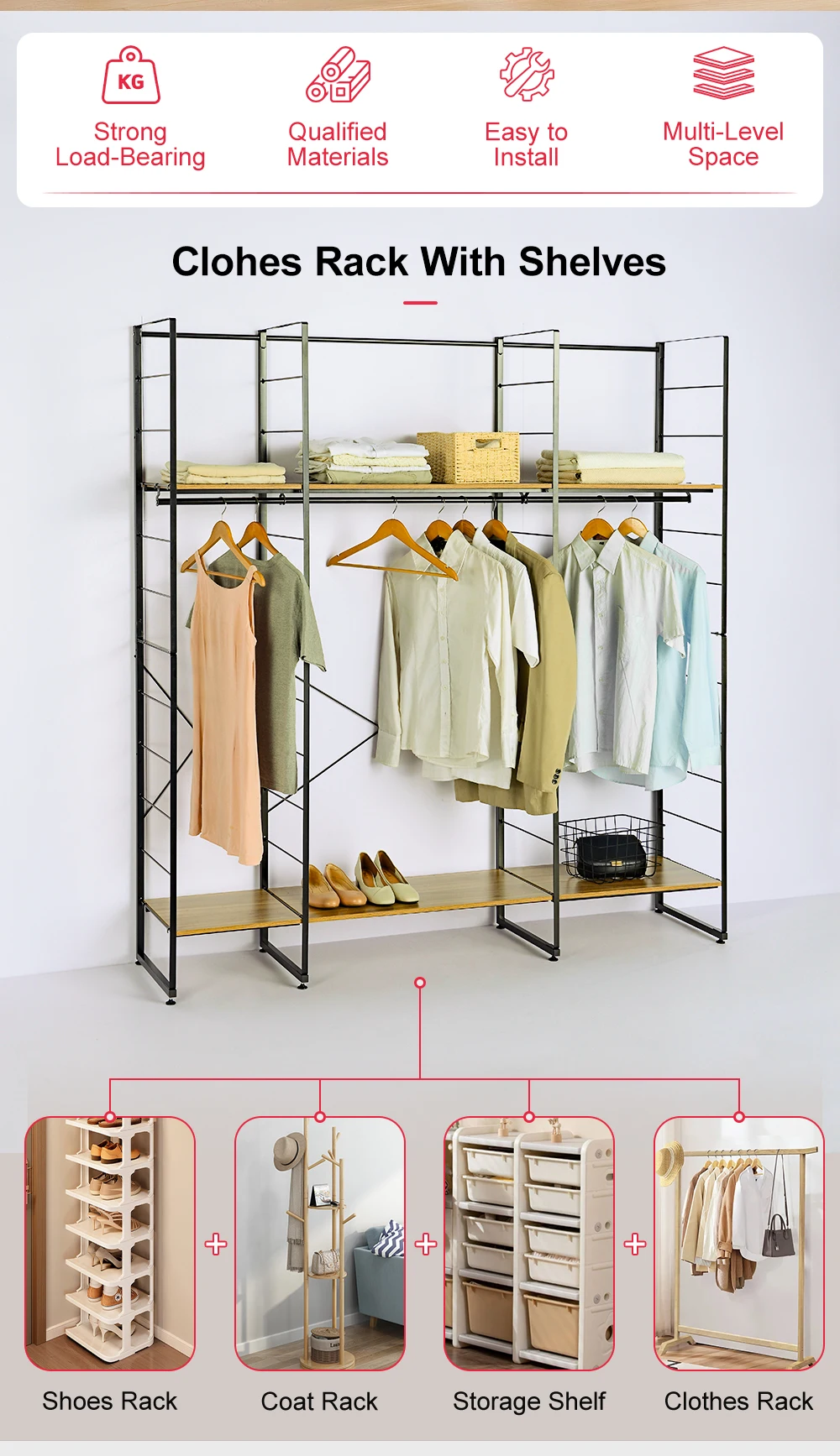 Modern Floor Standing Iron Heavy Duty Metal Garment Rack Clothing Rack ...