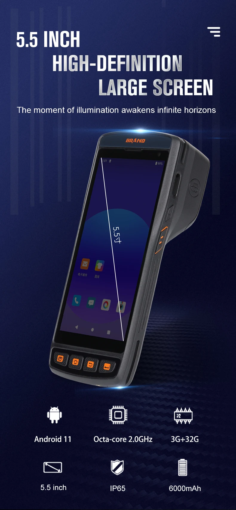 Android 11 Handheld Pda With Printer 58mm Printing Speed Nfc 2d Qr Code ...