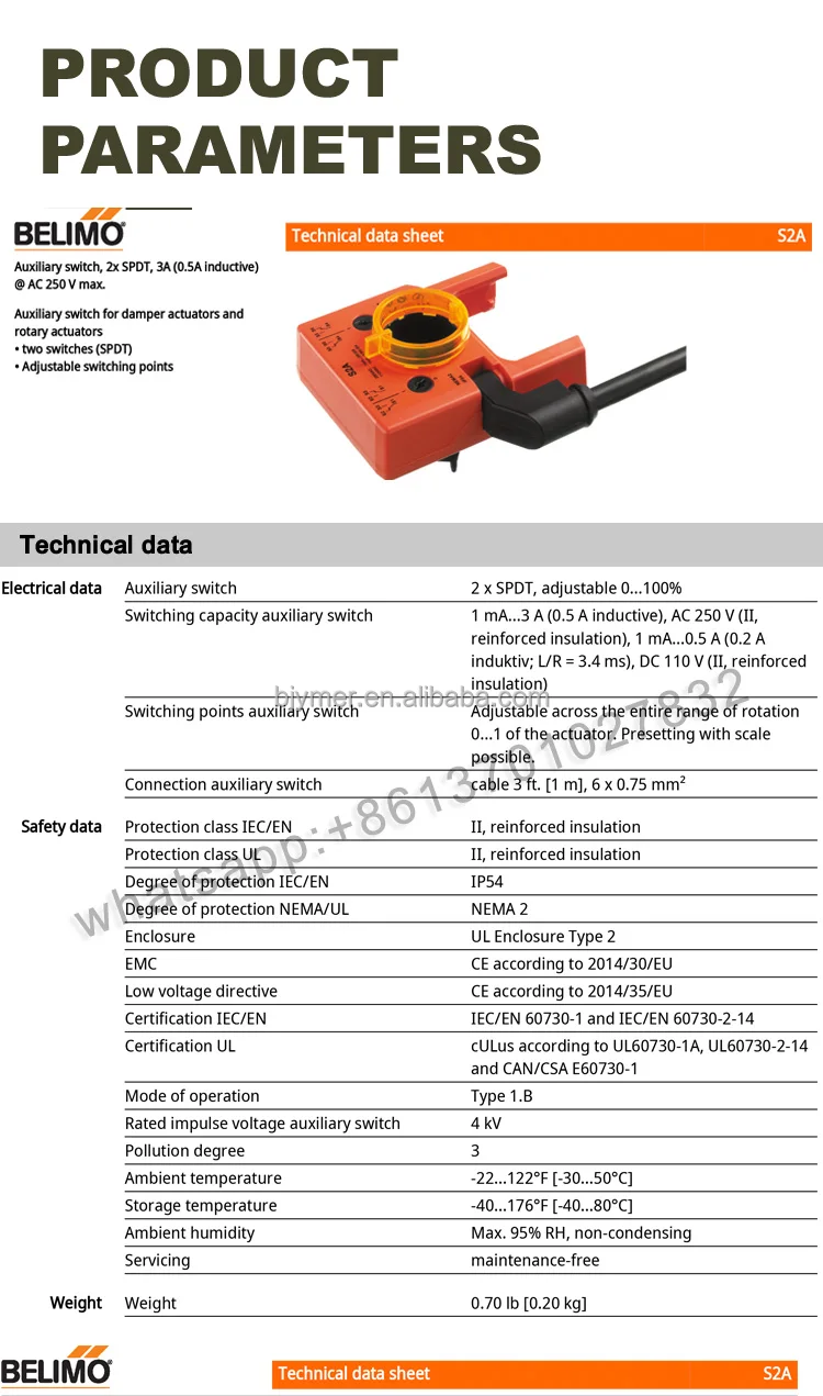 Belimo S2a Auxiliary Switch For Damper Actuators Androtary Actuators ...