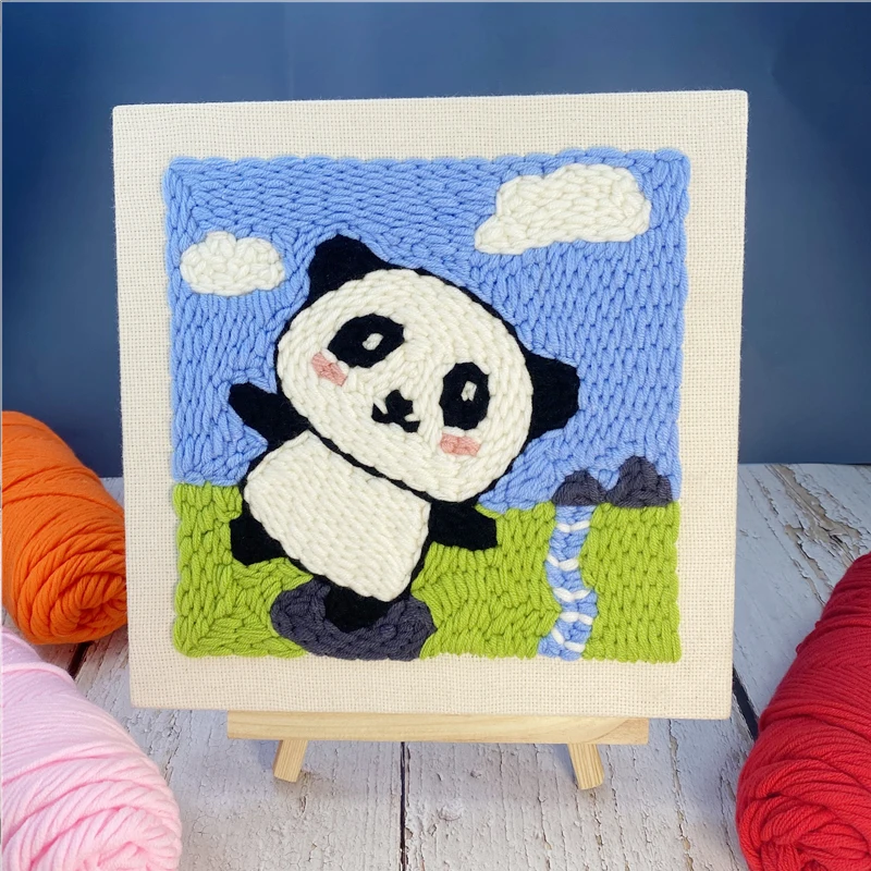 Diy Arts Set Cute Panda Animal Square Embroidery Punch Needle Starter ...