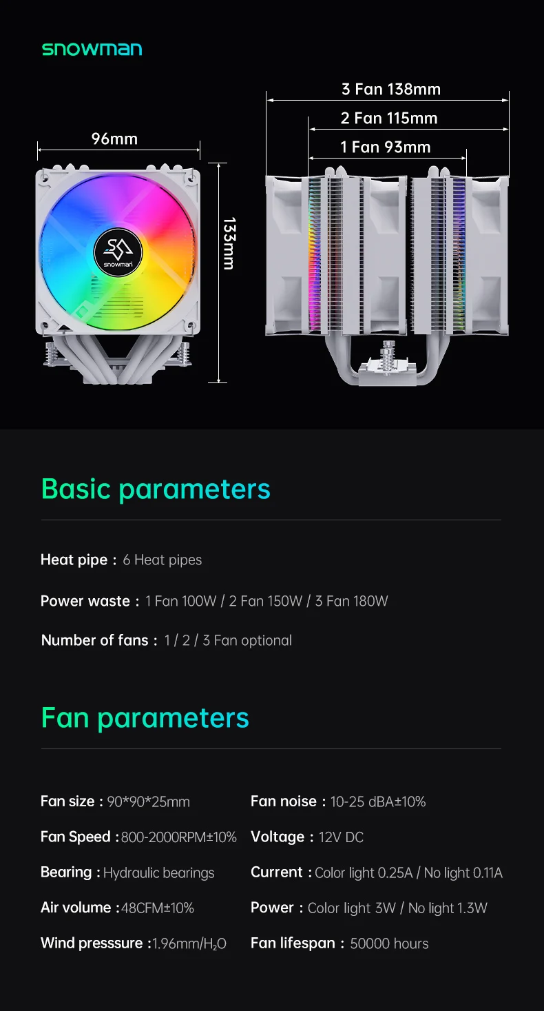 Snowman 90mm CPU Air Cooler - Efficient Processor Cooling